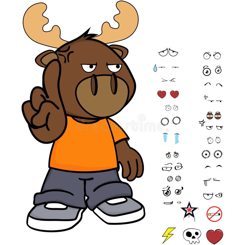 Angry Moose Kid Character Cartoon Expressions Set in Vector Format ...