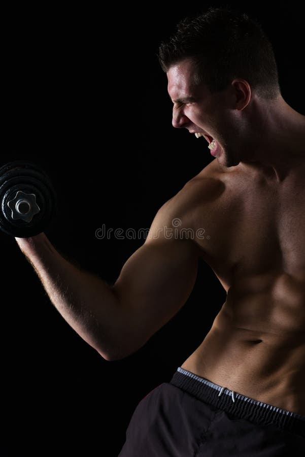 Angry Muscular Sports Man Punching Stock Photo - Image of bodybuilder ...