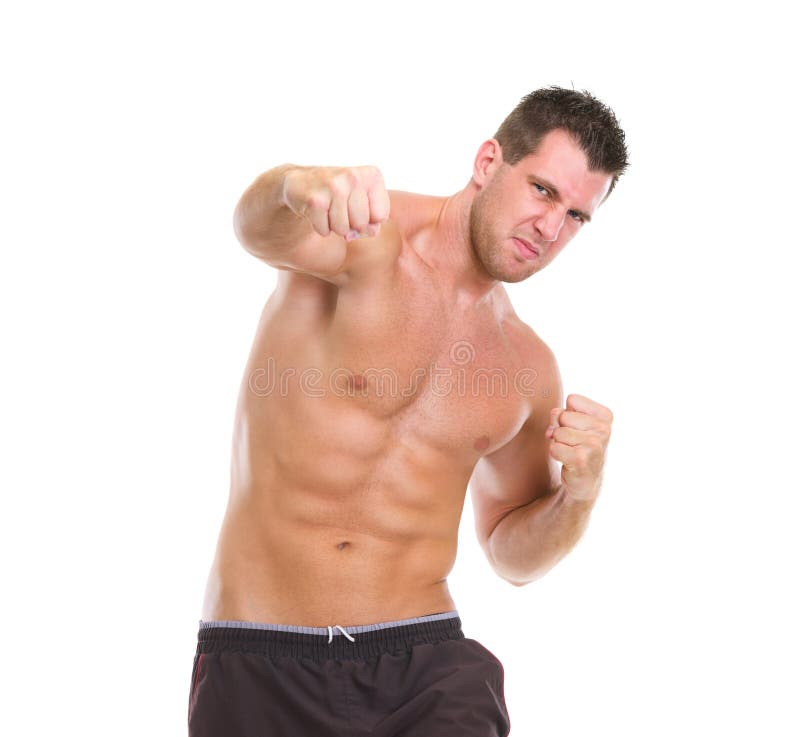 Angry Muscular Sports Man Punching Stock Photo - Image of bodybuilder ...