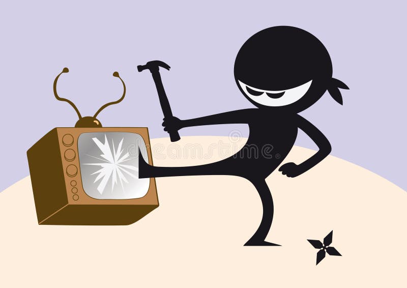 Angry Ninja and Broken Television Stock Vector - Illustration of ...