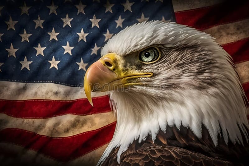 An Angry North American Bald Eagle on American Flag. Neural Network AI ...