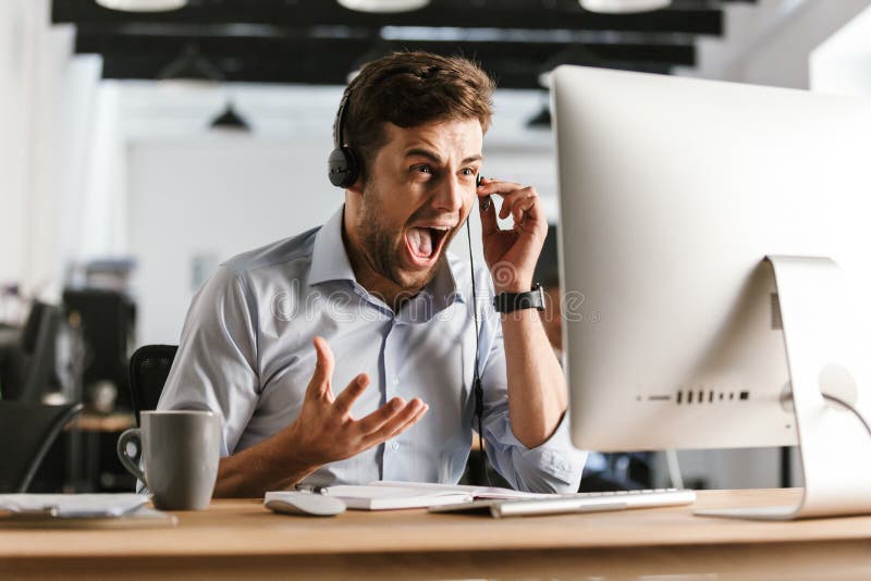 Angry Office Worker Checking Computer Content Stock Photo - Image of ...