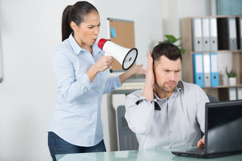 Angry Office Manager Screaming To Colleague Stock Image - Image of ...