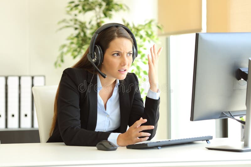 Angry Office Worker Attending Bad Client on Phone Stock Photo - Image ...