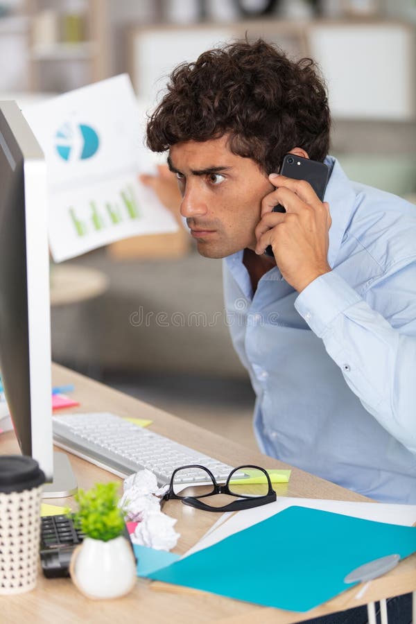 Angry Office Worker Yelling into Phone Stock Image - Image of phone ...