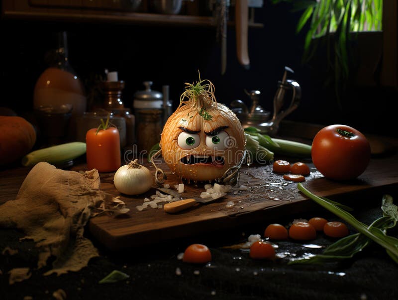 Angry Onion Character with Expressive Eyes and Funny Face on Cutting ...