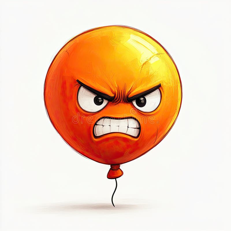 Angry Orange Balloon with Fierce Expression, Puffed Up Like Character ...