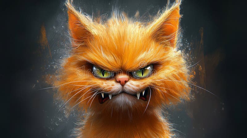 Angry Orange Fluffy Cat Digital Art Illustration Stock Illustration ...
