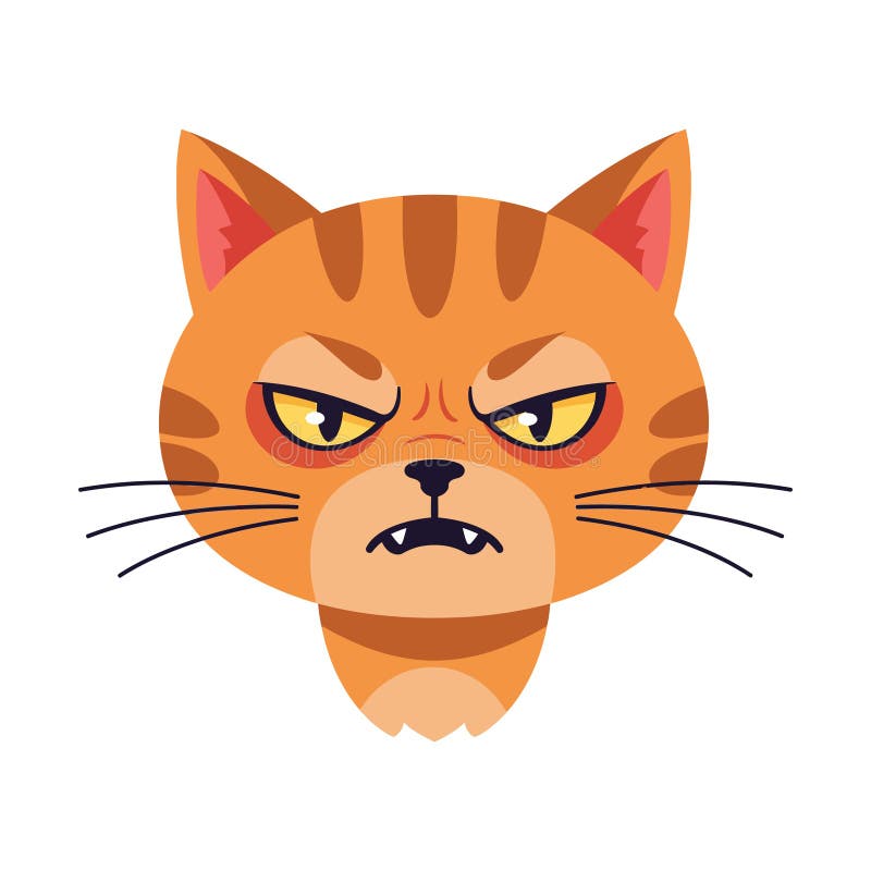 Angry Orange Tabby Cat Face with Sharp Teeth and Intense Eyes Flat ...