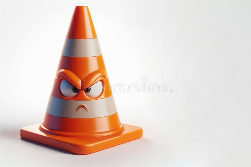 Angry Orange Traffic Cone on a Light Background. Space for Text. Stock ...
