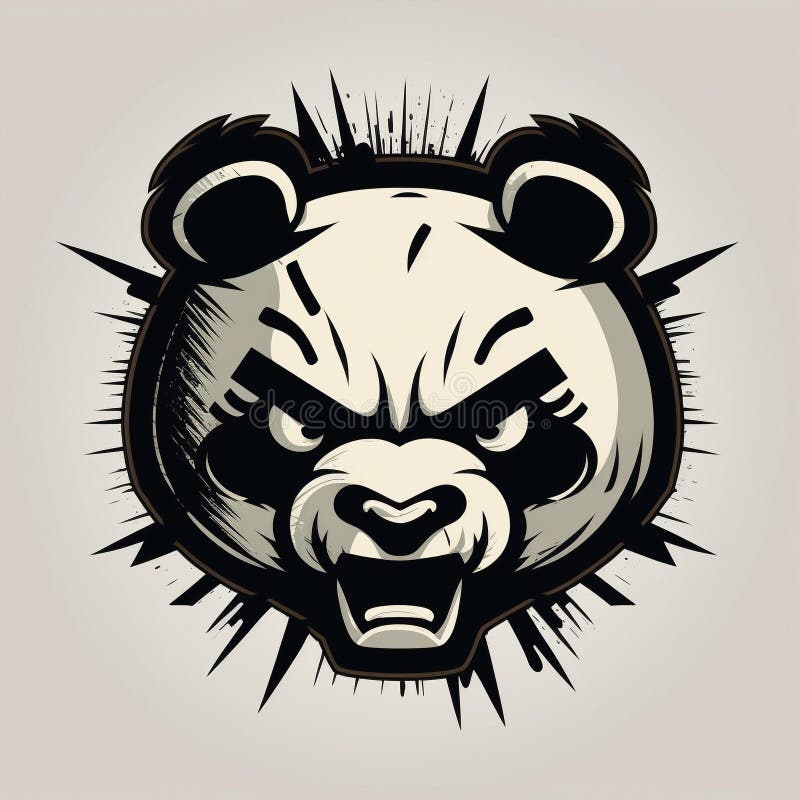 Angry Panda Bear Black and White Logo Stock Illustration - Illustration ...