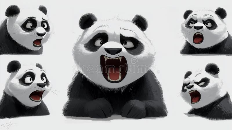 Angry Panda Cartoon Character Showing Extreme Emotions Stock ...