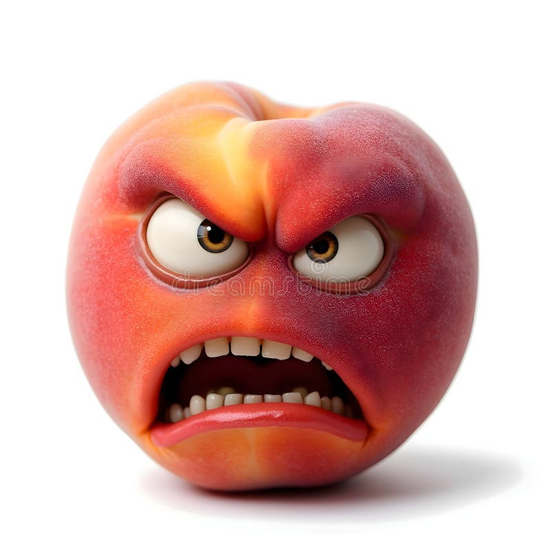 Angry Peach Fruit Character with Furious Expression Stock Illustration - Illustration of ...