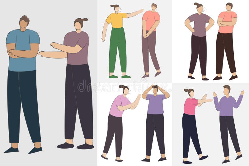 People Brawling and Shouting at Each Other Flat Cartoon Vector ...