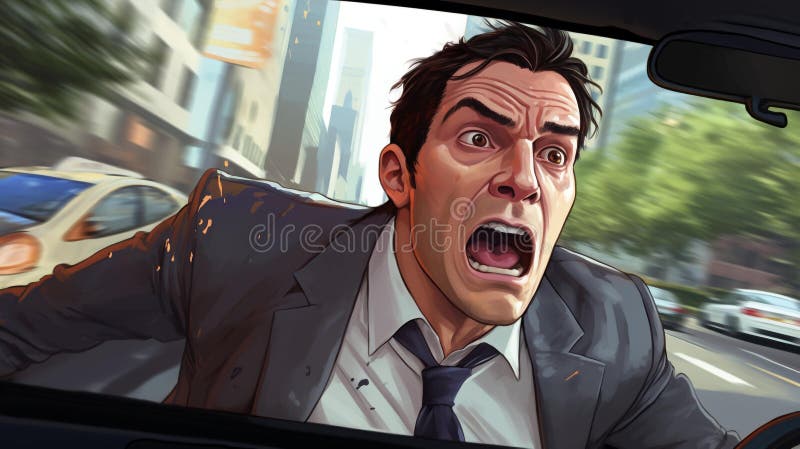 Angry People in a Traffic Jam Energized Car Driver Yells at Other ...