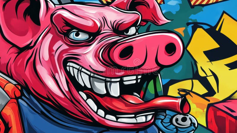Angry Pig Graffiti Art stock illustration. Illustration of face - 372913363