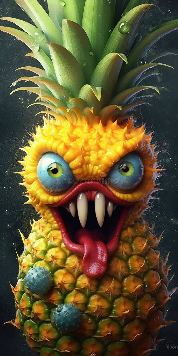 Angry Pineapple Fruit. Generative Ai Stock Illustration - Illustration ...
