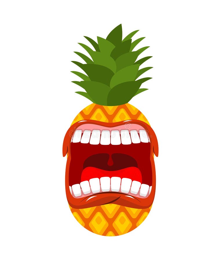 Angry Pineapple Evil Furious Cartoon Green Character Isolated on White ...
