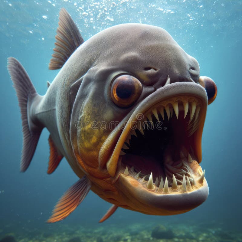 Angry Piranha Fish Underwater with Open Mouth. Ai Generative Stock ...