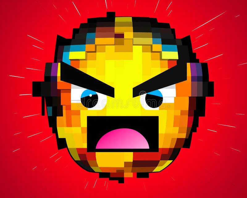 An Angry Pixel Face on a Red Background Stock Illustration ...