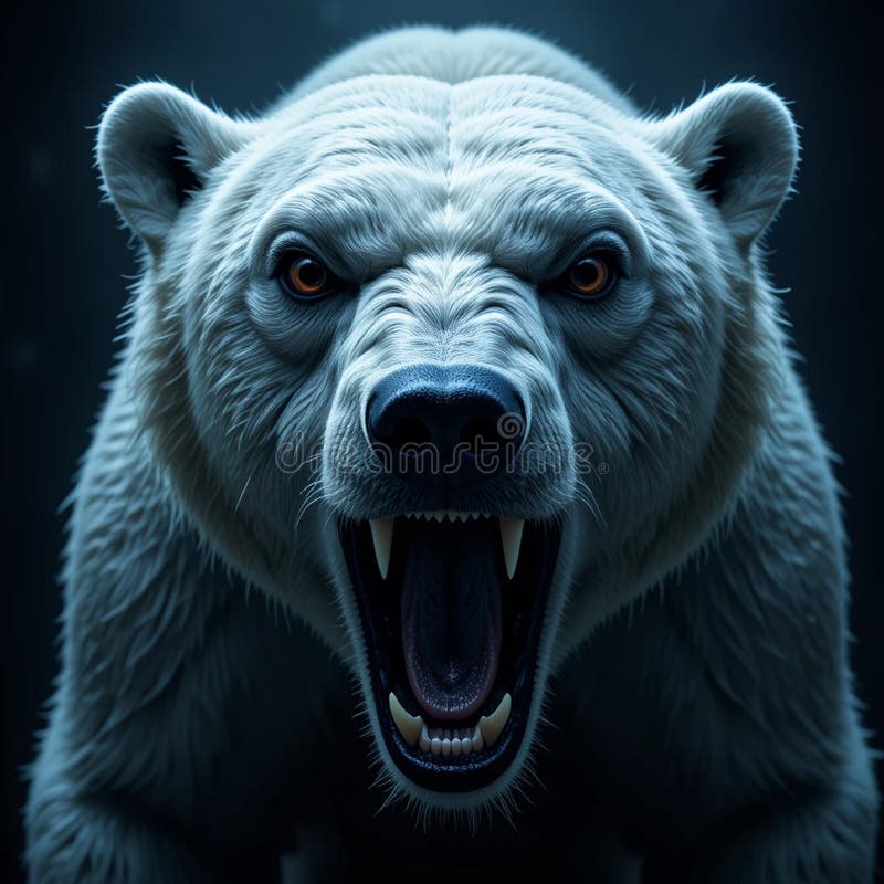 Angry Polar Bear in Darkness - Front View. Big White Polar Bear Looking ...