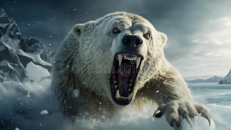 Angry polar bear in winter stock illustration. Illustration of teeth ...