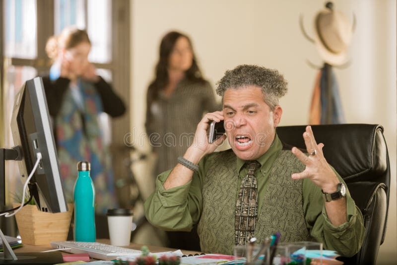 Angry Professional Man on Phone Call Stock Image - Image of desk, loud ...