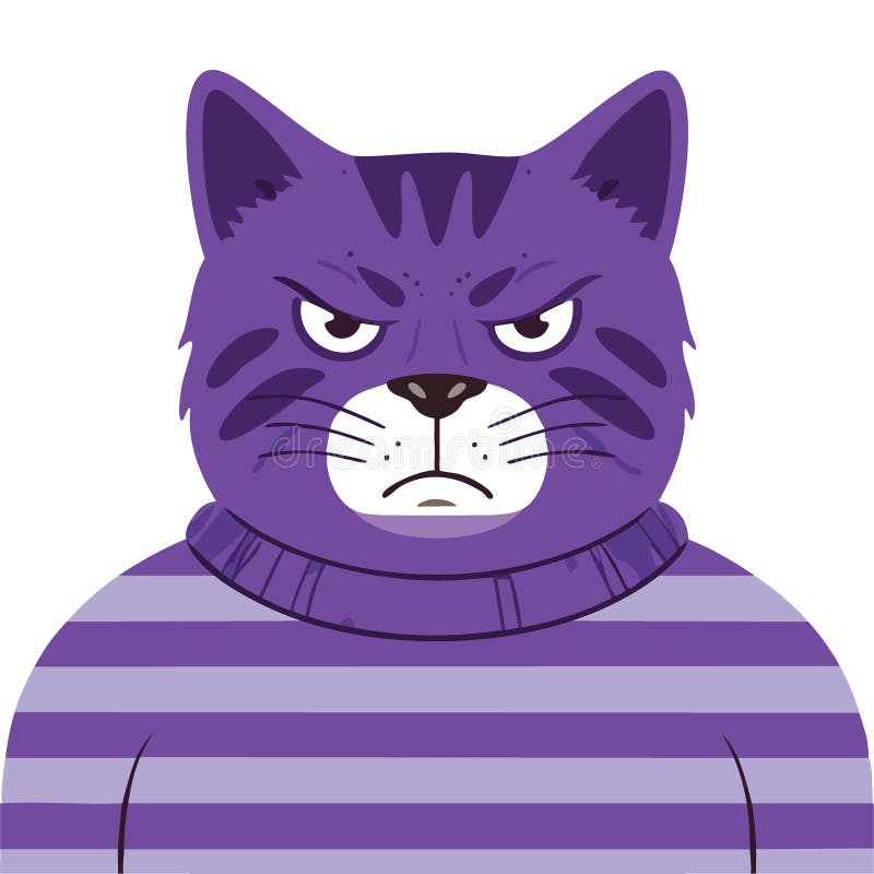 Angry Purple Cat in Striped Sweater. Cartoon Illustration of a Purple ...