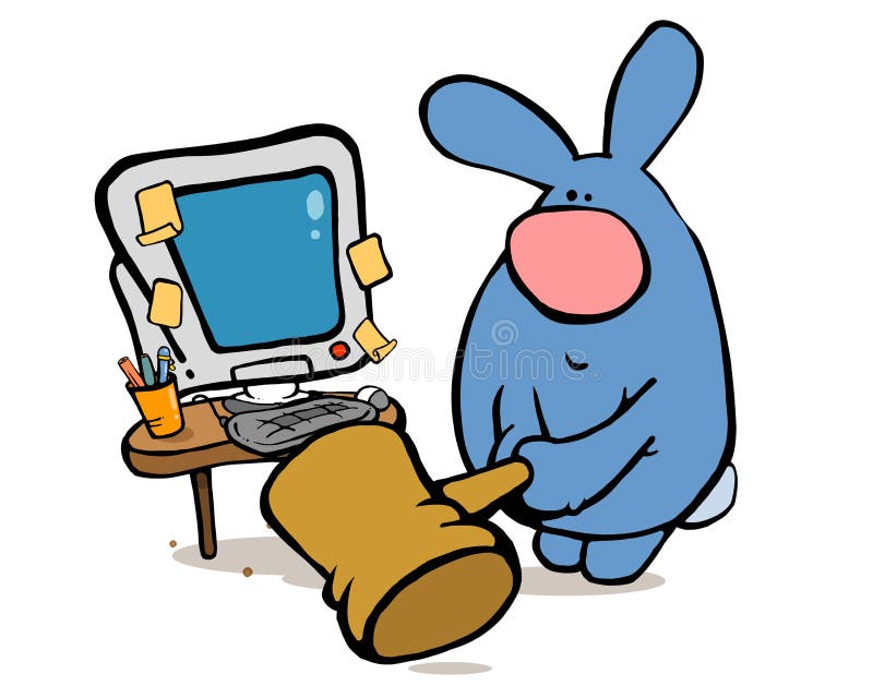 Angry rabbit & pc stock illustration. Illustration of communication ...
