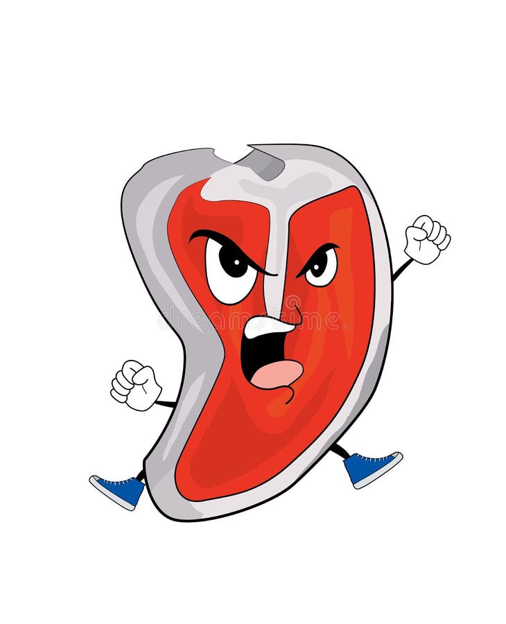 Angry raw steak cartoon stock illustration. Illustration of shouting ...