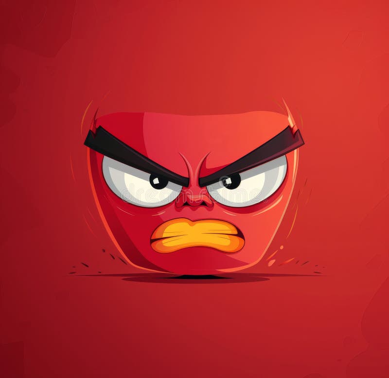 Angry Red Cartoon Face with Aggressive Expression on Red Background ...