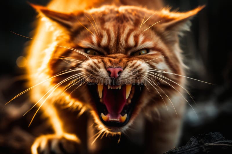 An Angry Red Cat with Its Mouth Open Stock Illustration - Illustration ...