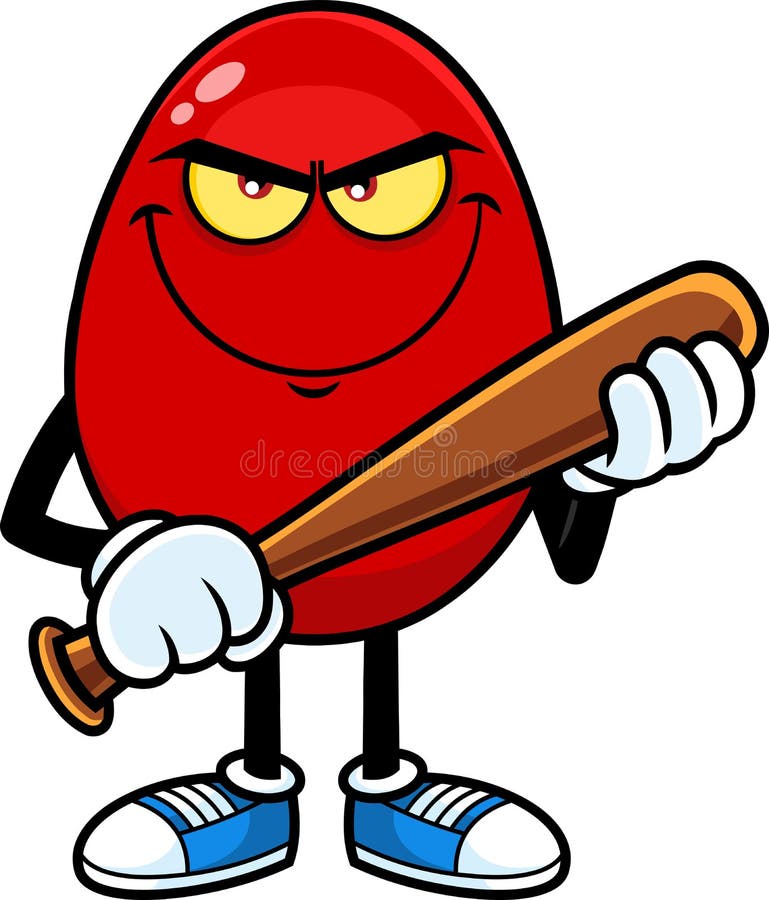Angry Red Easter Egg Cartoon Character with Baseball Bat Stock Vector ...