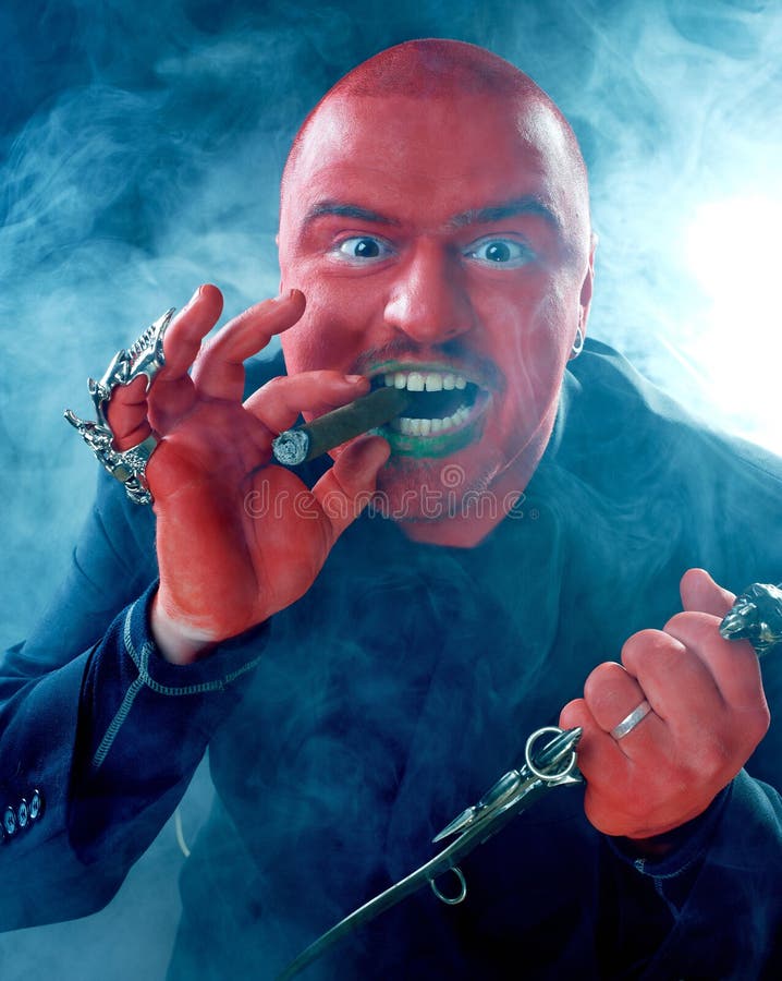 Angry Red Faced Man with Knife and Cigar Stock Image - Image of angry ...