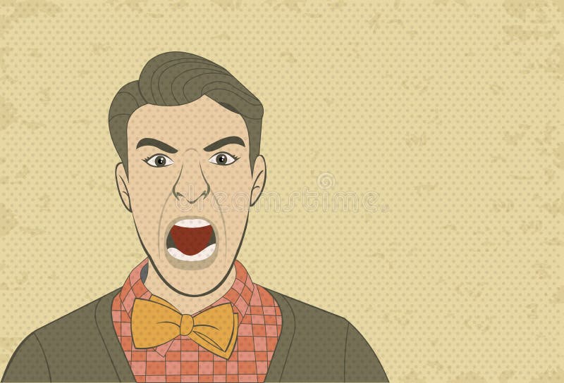 Angry retro man screaming. stock vector. Illustration of crazy - 54085914