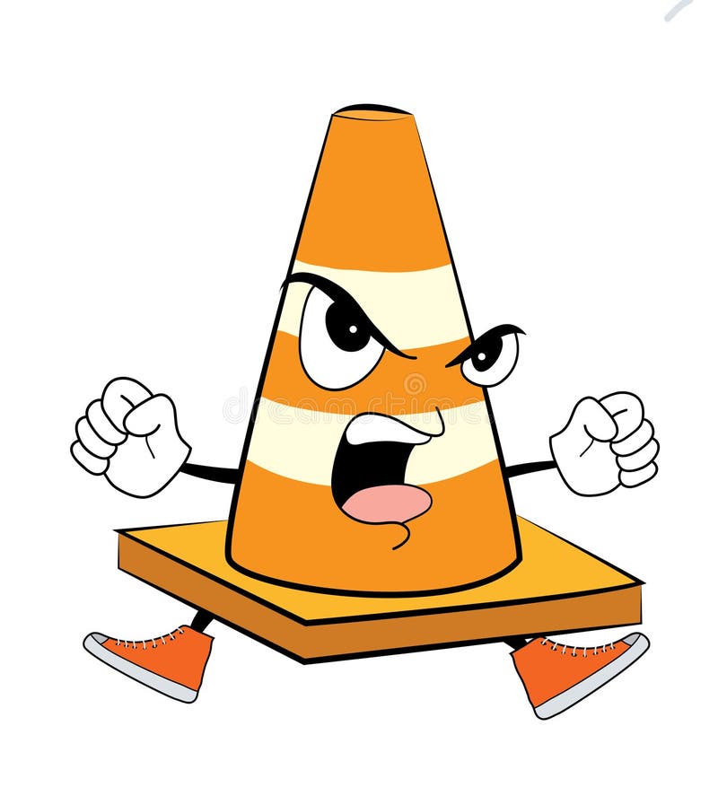 Angry Road cone cartoon stock illustration. Illustration of agression ...