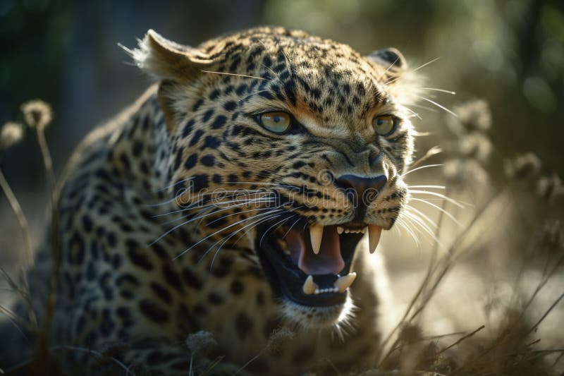 Angry Roaring Leopard, Generative Ai Stock Illustration - Illustration ...