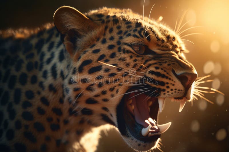 Angry Roaring Leopard, Generative Ai Stock Illustration - Illustration ...