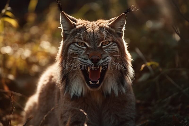 Angry Roaring Lynx, Generative Ai Stock Illustration - Illustration of ...