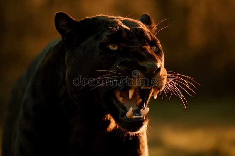 Panther Growling Side View