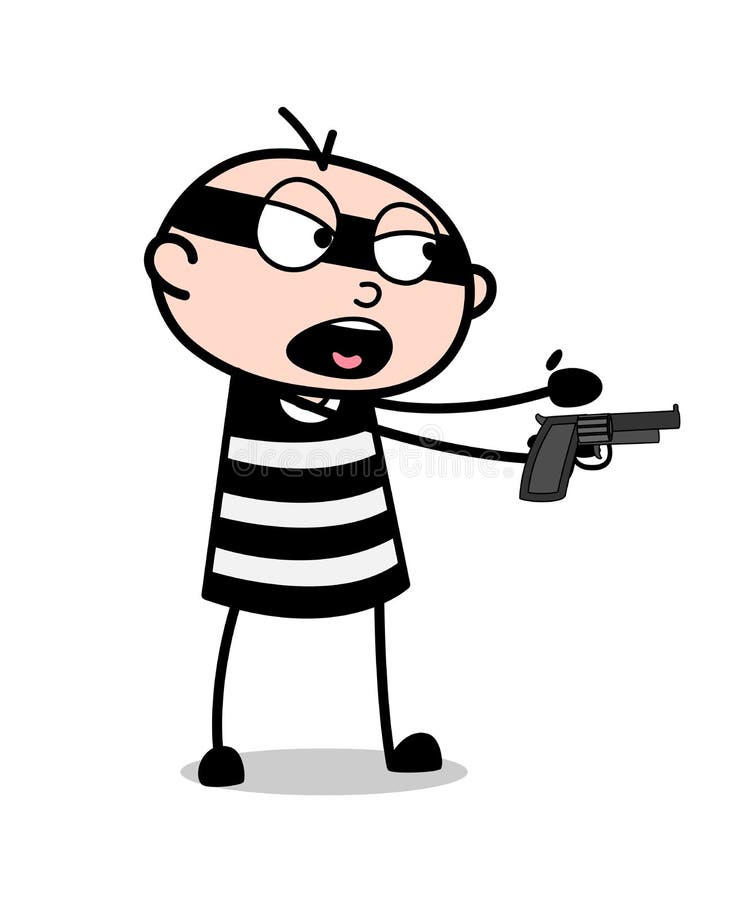 Angry Robber Shouting and Pointing Gun Vector Stock Illustration ...