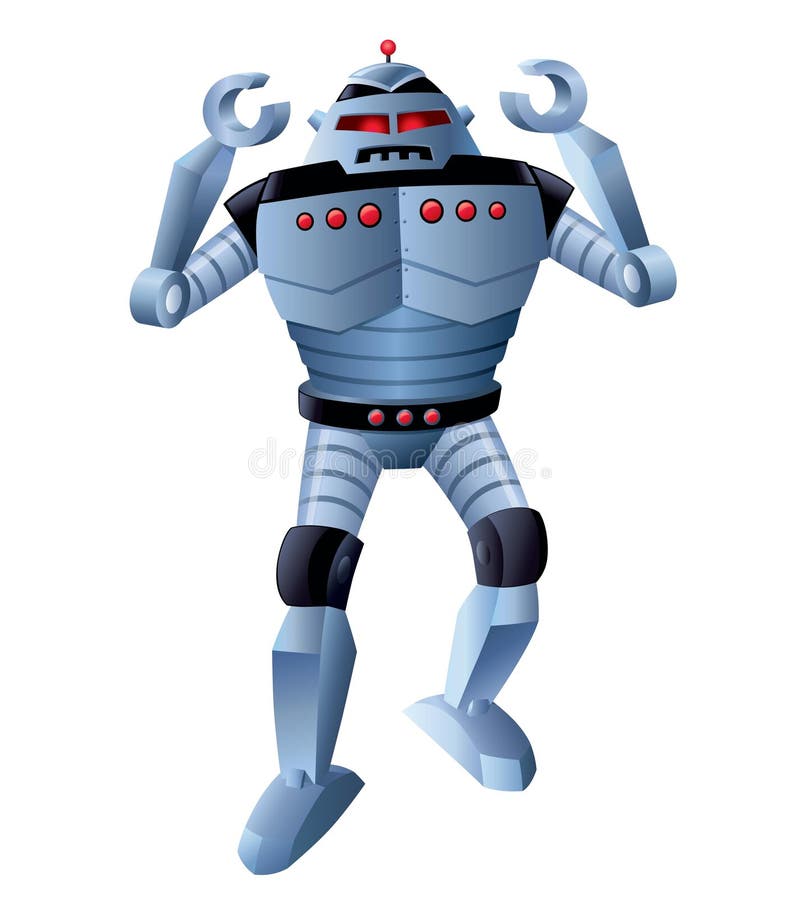 Angry Robot with Arms Up Walking Forward Stock Illustration ...