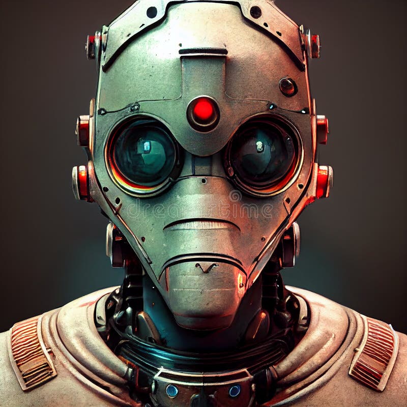 Angry Robot Looking at the Camera Sci Fi Digital Art Stock Illustration ...