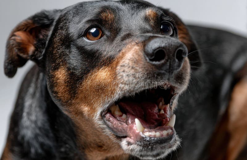 Angry Rottweiler Barking Showing Teeth on White Background Stock Image ...
