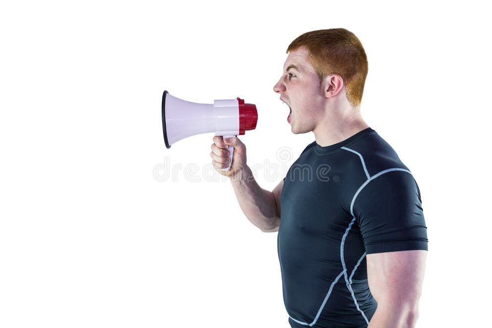 Angry Rugby Player Yelling through the Megaphone Stock Image - Image of ...