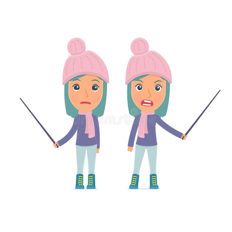 Angry and Sad Character Winter Girl Making Presentation Using Pointer ...