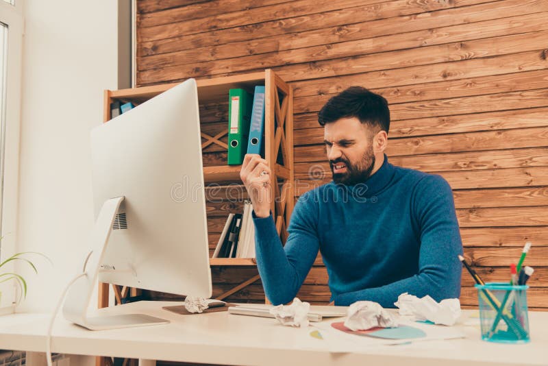 Angry Sad Man Trying To Find Way To Solve Difficult Task Stock Image ... Angry Sad Man Trying To Find Way To Solve Difficult Task Stock Image ...