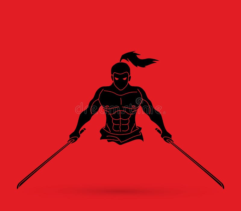 Angry Samurai Standing with Swords Front View Graphic Vector. Stock ...