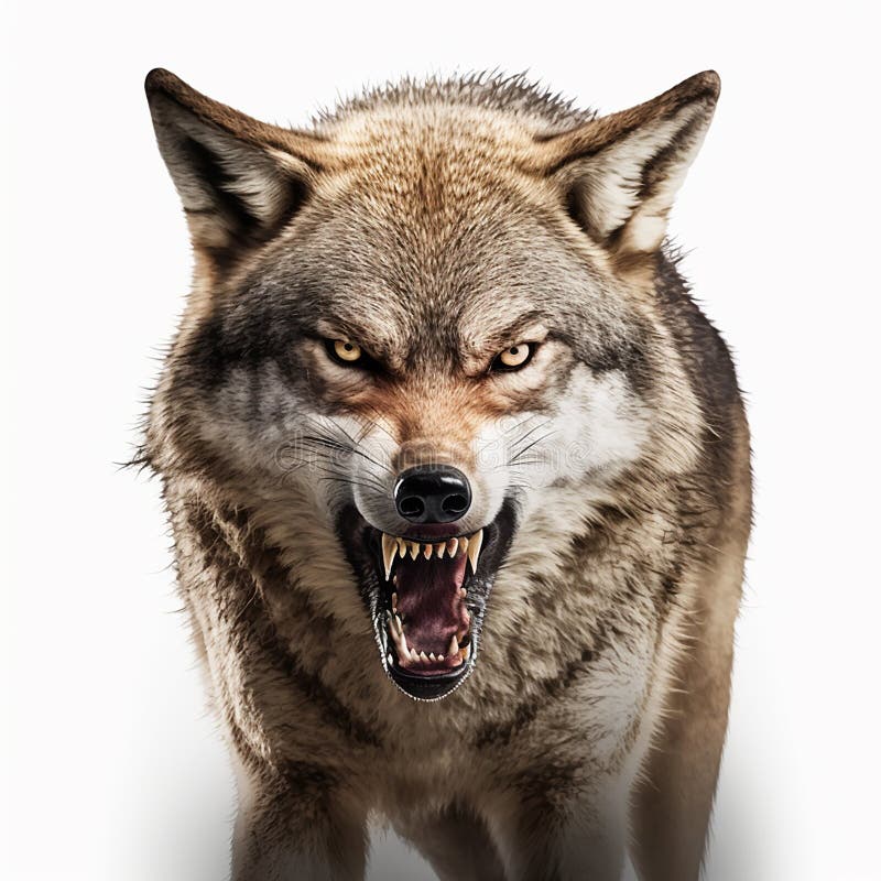 Scary Wolf Front View Isolated on a White Background. Stock ... Scary Wolf Front View Isolated on a White Background. Stock ...