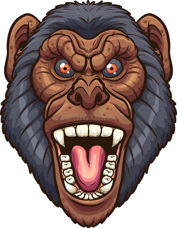 Angry Screaming Chimpanzee Front View Head Stock Vector - Illustration ...